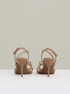 REISS Elise Leather Stiletto Sandals - Neutral