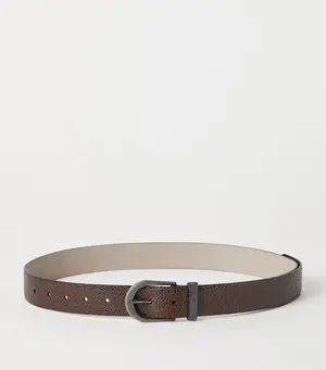 Brunello Cucinelli Hammered Calfskin Belt - Brown