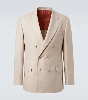 Brunello Cucinelli Houndstooth Cashmere And Silk Suit Jacket - Beige
