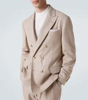 Brunello Cucinelli Houndstooth Cashmere And Silk Suit Jacket - Beige