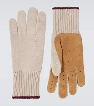 Brunello Cucinelli Brunello Cucinelli Leather-Trimmed Cashmere Gloves Beige