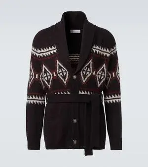 Brunello Cucinelli Jacquard Wool, Silk, And Cashmere Cardigan