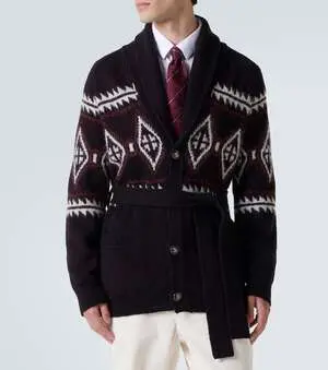 Brunello Cucinelli Jacquard Wool, Silk, And Cashmere Cardigan