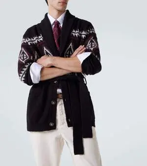 Brunello Cucinelli Jacquard Wool, Silk, And Cashmere Cardigan