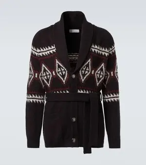 Brunello Cucinelli Jacquard Wool, Silk, And Cashmere Cardigan - Black