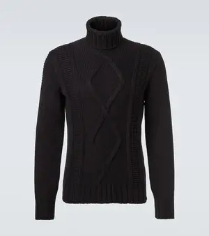 Brunello Cucinelli Cable-knit Cashmere Turtleneck Sweater - Black