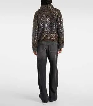 Brunello Cucinelli Sequined Mohair-blend Zip-up Sweater