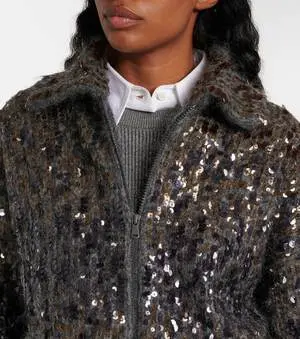 Brunello Cucinelli Sequined Mohair-blend Zip-up Sweater