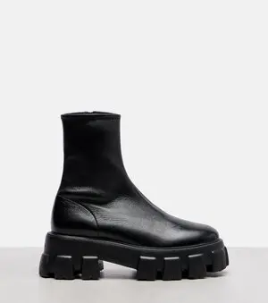 Prada Monolith Leather Ankle Boots - Black