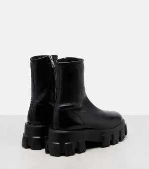 Prada Monolith Leather Ankle Boots - Black