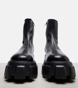 Prada Monolith Leather Ankle Boots - Black