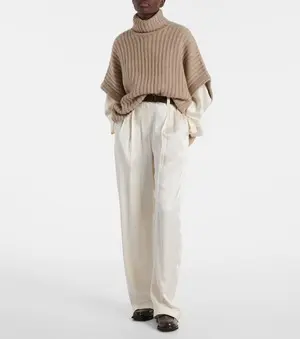 Brunello Cucinelli Ribbed-knit Cashmere Turtleneck Sweater - Beige