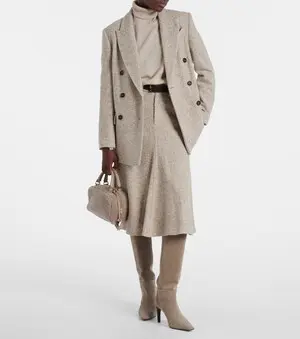 Brunello Cucinelli Monili Wool And Silk-blend Midi Skirt - Beige