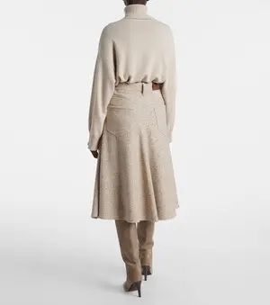 Brunello Cucinelli Monili Wool And Silk-blend Midi Skirt - Beige