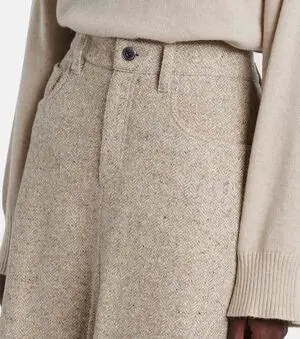 Brunello Cucinelli Monili Wool And Silk-blend Midi Skirt - Beige