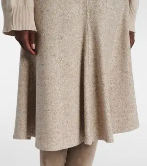 Brunello Cucinelli Monili Wool And Silk-blend Midi Skirt - Beige