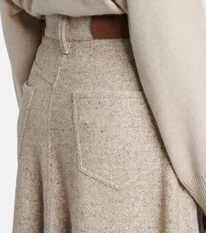 Brunello Cucinelli Monili Wool And Silk-blend Midi Skirt - Beige