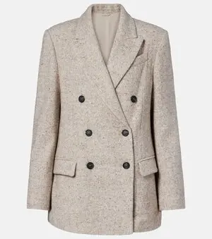Brunello Cucinelli Double-breasted Wool And Silk-blend Blazer - Beige