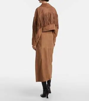 Rixo Edwina High-waist Suede Midi Skirt - Beige