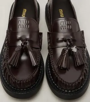 Miu Miu Leather Loafers - Brown