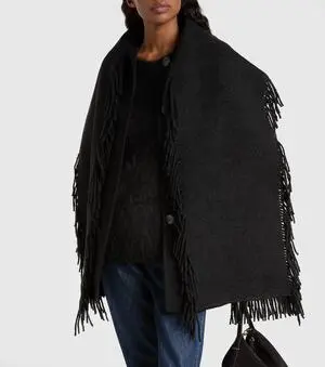 TOTEME Fringed Scarf-detail Wool-blend Jacket - Black