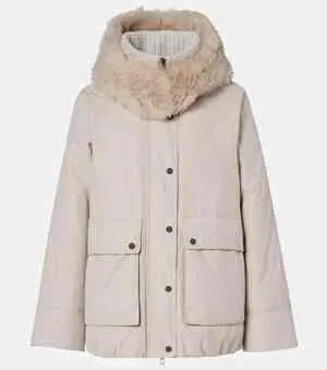 Brunello Cucinelli Shearling-trimmed Taffeta Down Jacket - Grey