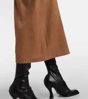 Rixo High-waist Suede Midi Skirt - Beige