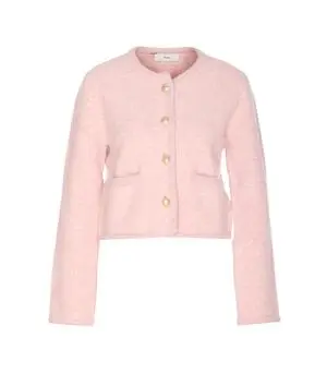 DUNST Collarless Knit Jacket - Pink