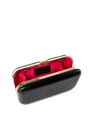F & W STYLE Rose Croc Embossed Leather Clutch