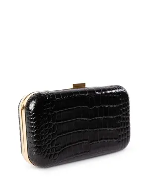 F & W STYLE Rose Croc Embossed Leather Clutch