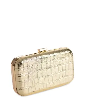 F & W STYLE Rose Croc Embossed Leather Clutch - Gold