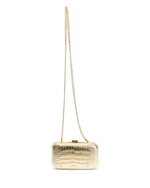 F & W STYLE Rose Croc Embossed Leather Clutch - Gold