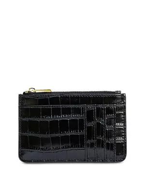 F & W STYLE Carrie Croc Embossed Leather Card Holder - Black