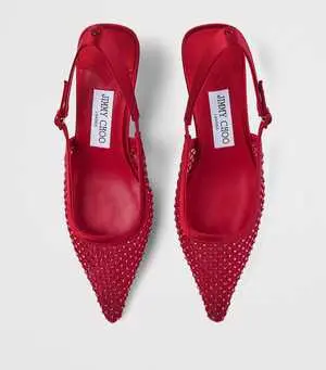 JIMMY CHOO Amel 50 Embellished Slingback Pumps - Red