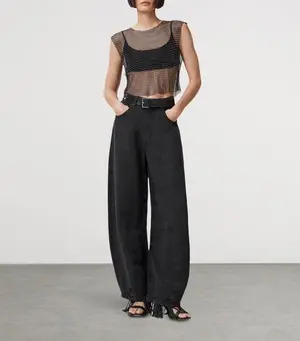 ALLSAINTS Mesh Embellished Calytrix Crop Top