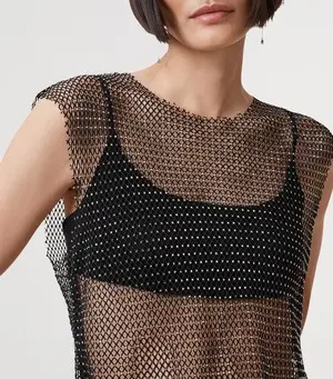 ALLSAINTS Mesh Embellished Calytrix Crop Top