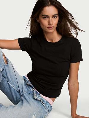Victoria's Secret Angel Essentials Stretch Cotton Fitted Tee - Black