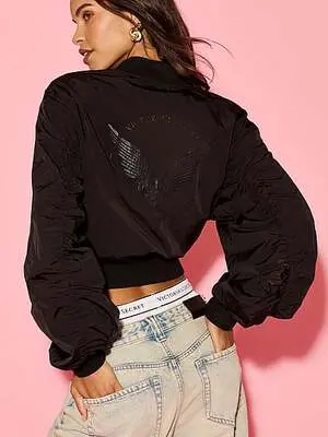 Victoria's Secret Cropped Bomber Jacket - Black