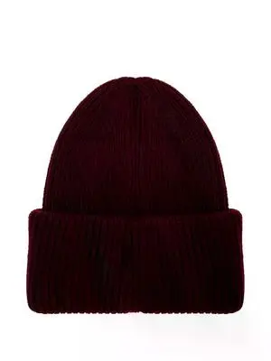 Moncler Logo Patch Ribbed Beanie - Red