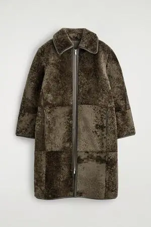 Cos Leather-bonded Shearling Long Coat