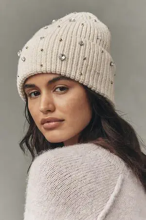 FLAT WHITE Rhinestone Beanie Dark Grey