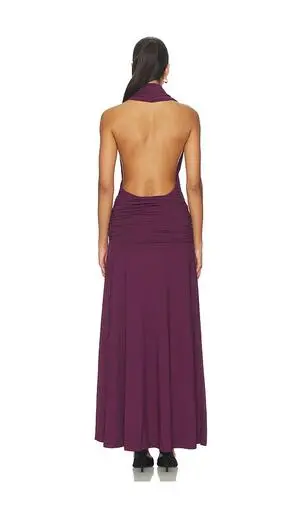 Superdown Arwen Maxi Dress With Cowl Halter Neckline And Tie Detail - Plum