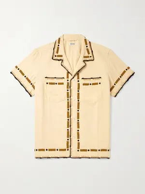 BODE Ryegrass Camp-collar Embellished Cotton-twill Shirt - Brown