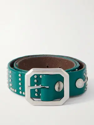 GALLERY DEPT. Croc-effect Trimmed Studded Leather Belt - Blue