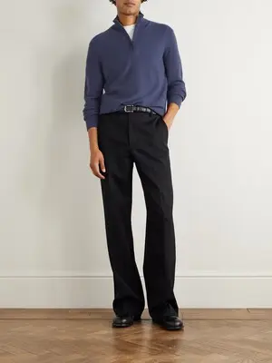 Zegna Oasi Leather-trimmed Cashmere Half-zip Sweater - Blue