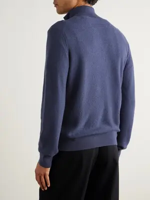 Zegna Oasi Leather-trimmed Cashmere Half-zip Sweater - Blue