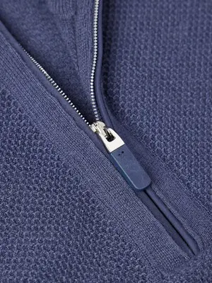 Zegna Oasi Leather-trimmed Cashmere Half-zip Sweater - Blue