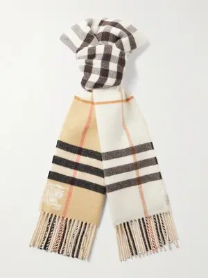 Burberry Fringed Checked Cashmere Scarf - Neutrals