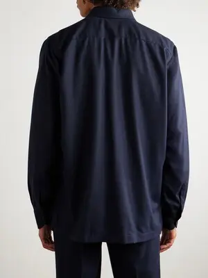 Rubinacci Safari Virgin Wool-flannel Overshirt - Blue