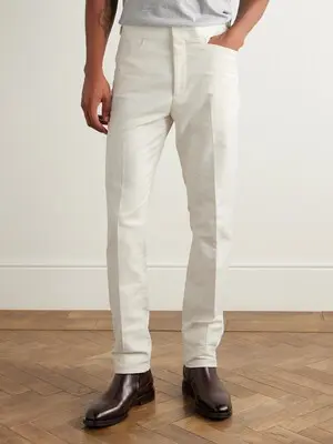 Ralph Lauren Purple Label Slim-leg Cotton-moleskin Trousers - Neutrals